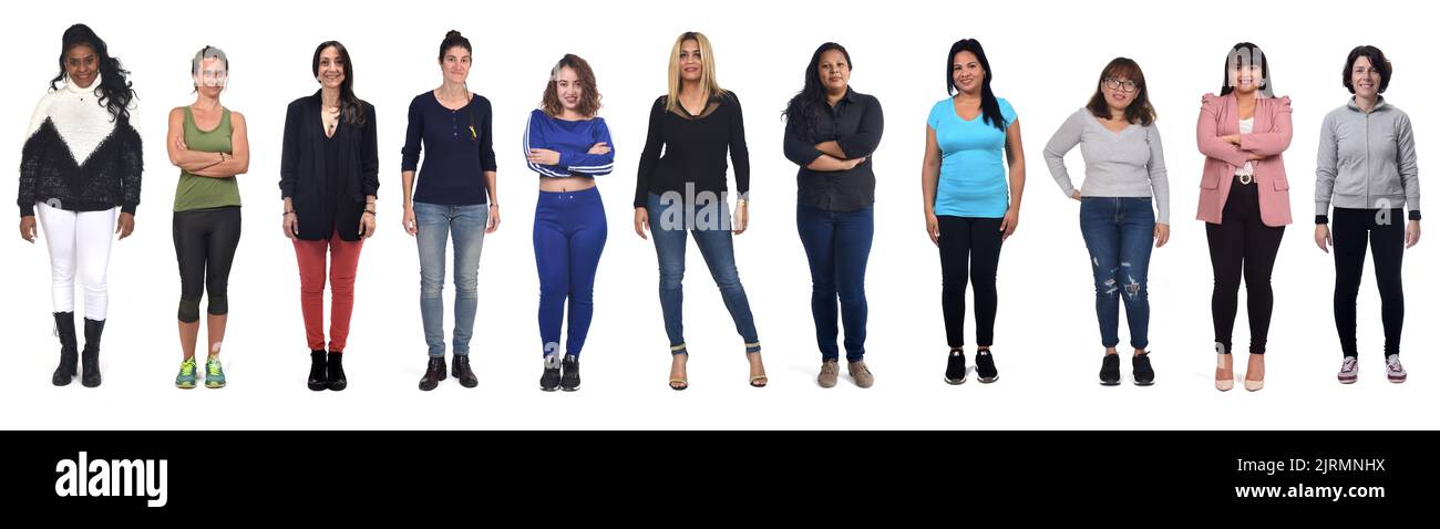 front view of a group of a women on white background Stock Photo - Alamy
