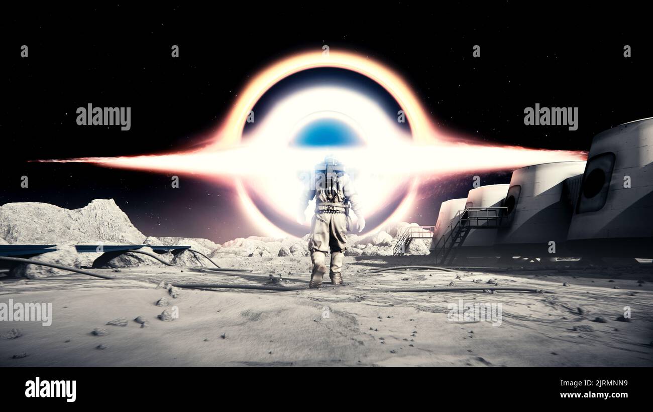 An Astronaut in a space suit walking on the moon's surface towards the ...