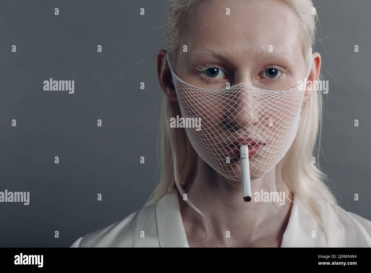 Closeup portrait of white caucasian albino blond woman fashion model ...