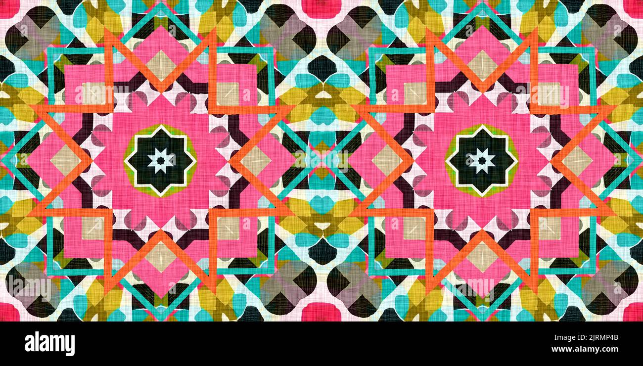 Kitsch pattern geometric retro design in seamless border background ...