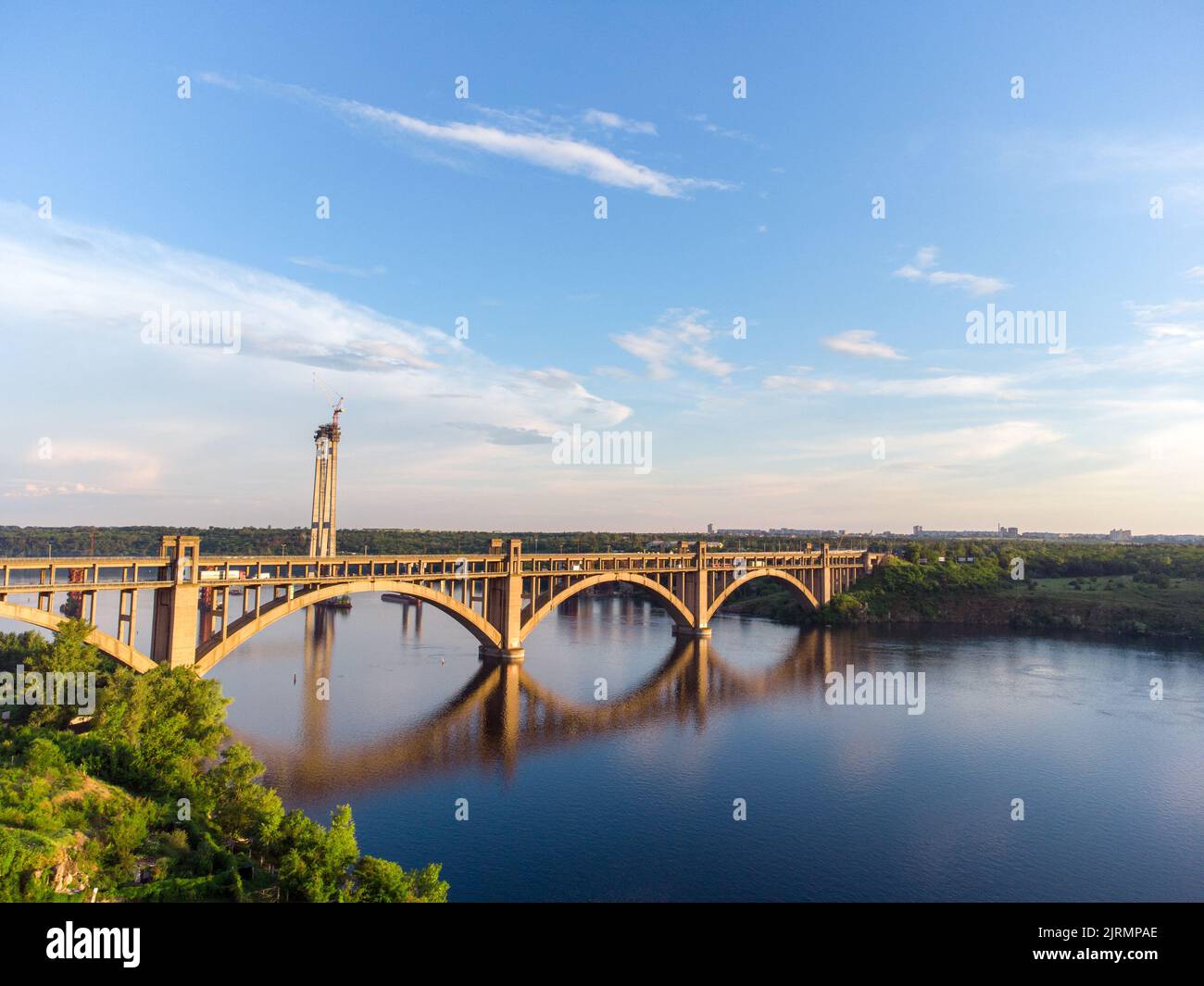 Preobrazhensky Bridge and Dnieper River in structure of suspension ...