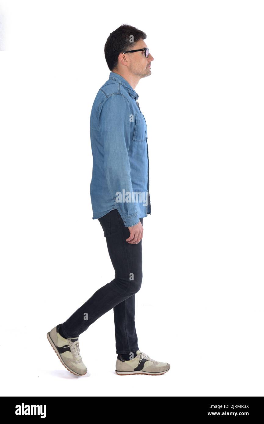 man walking on white background Stock Photo - Alamy