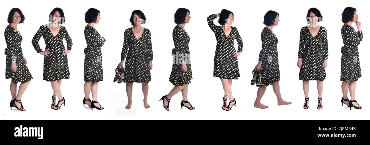 various poses of same woman on white background Stock Photo - Alamy