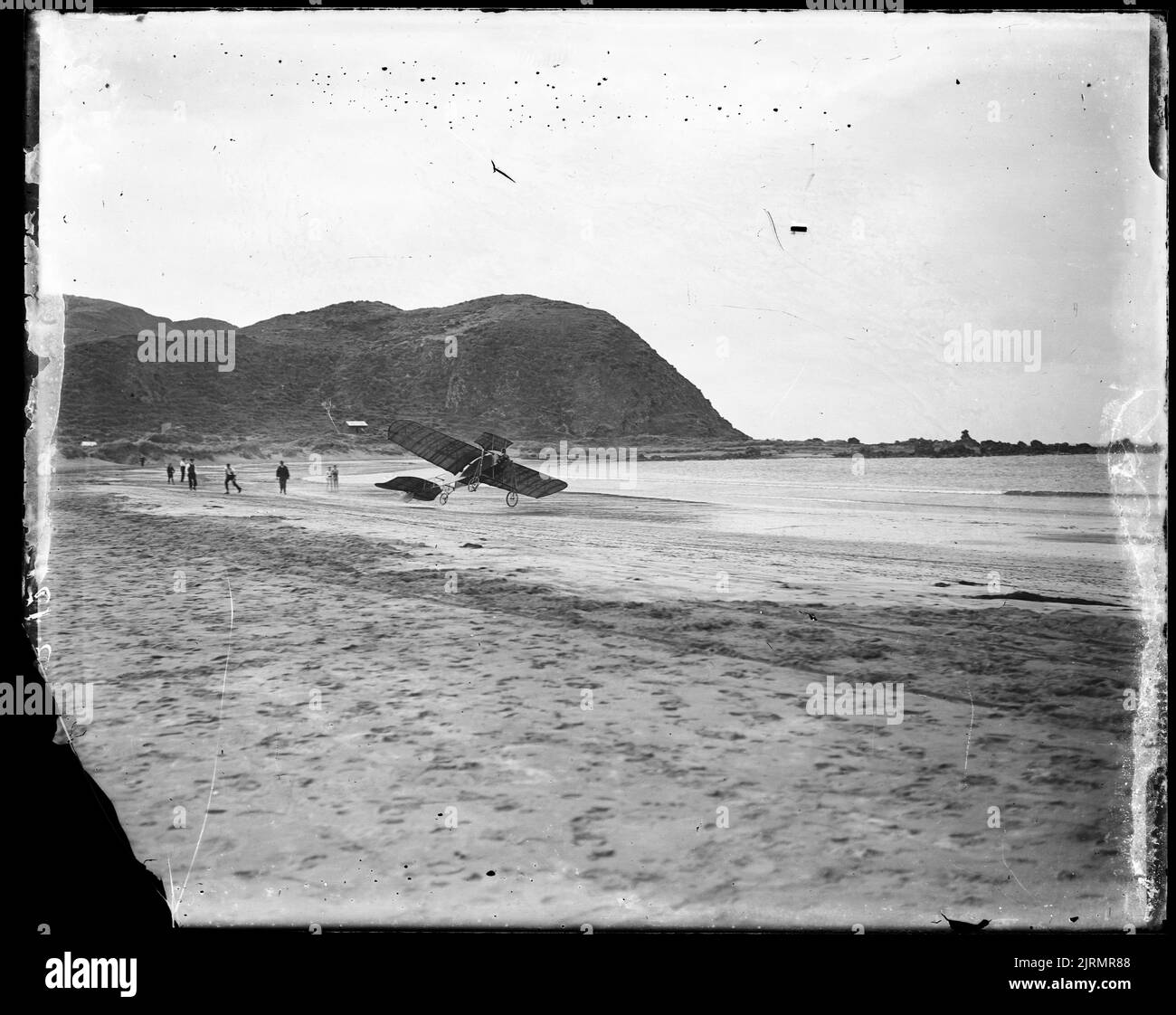 Shaef and his plane "Vogel" at Lyall Bay, 1911, by James Parry Stock ...