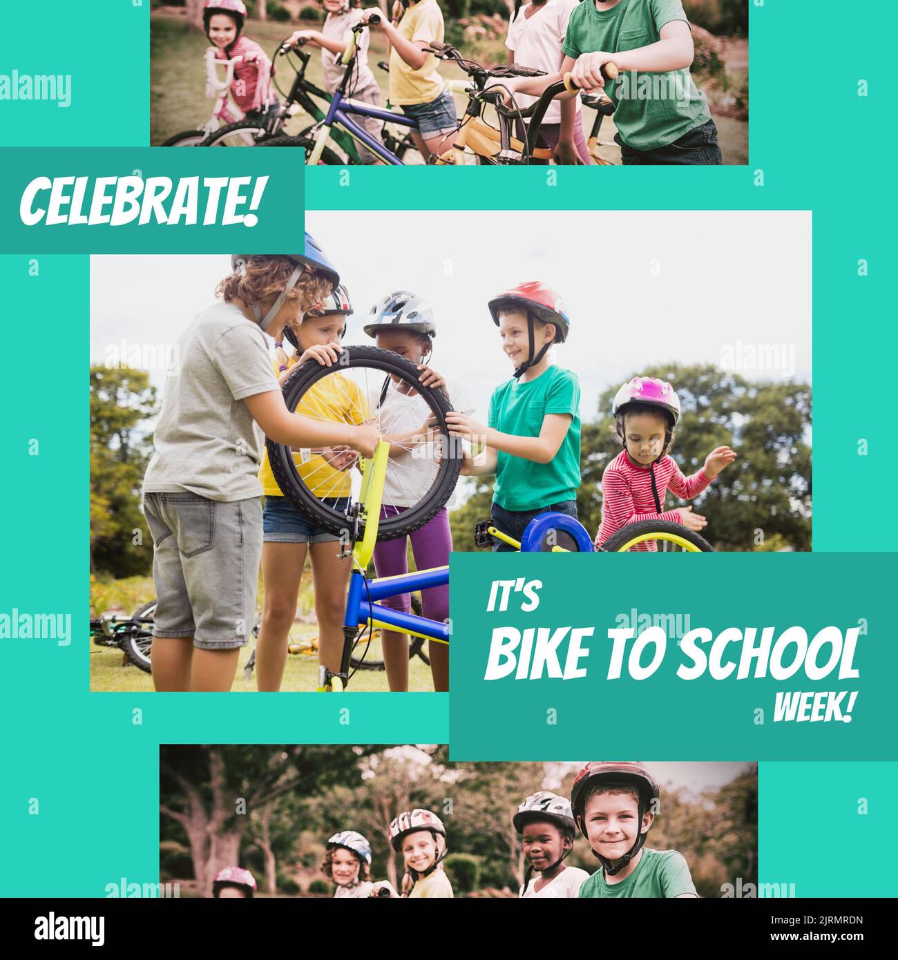 Digital image of multiracial children with bicycles, celebrate it's ... Digital image of multiracial children with bicycles, celebrate it's ...