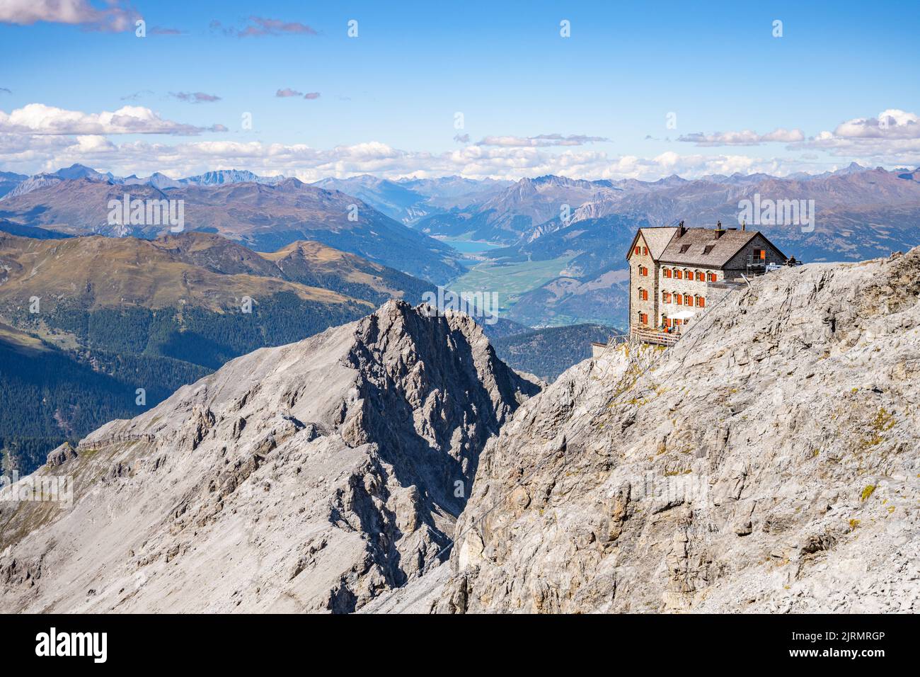 Alpine landscape with Julius Payer House Stock Photo - Alamy