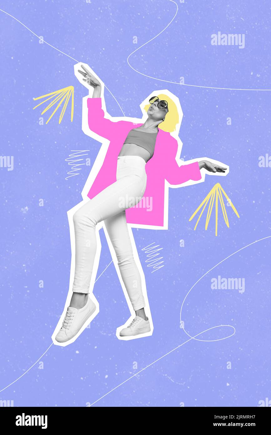 Picture collage of funky cool lady going dancing night club wear trend ...