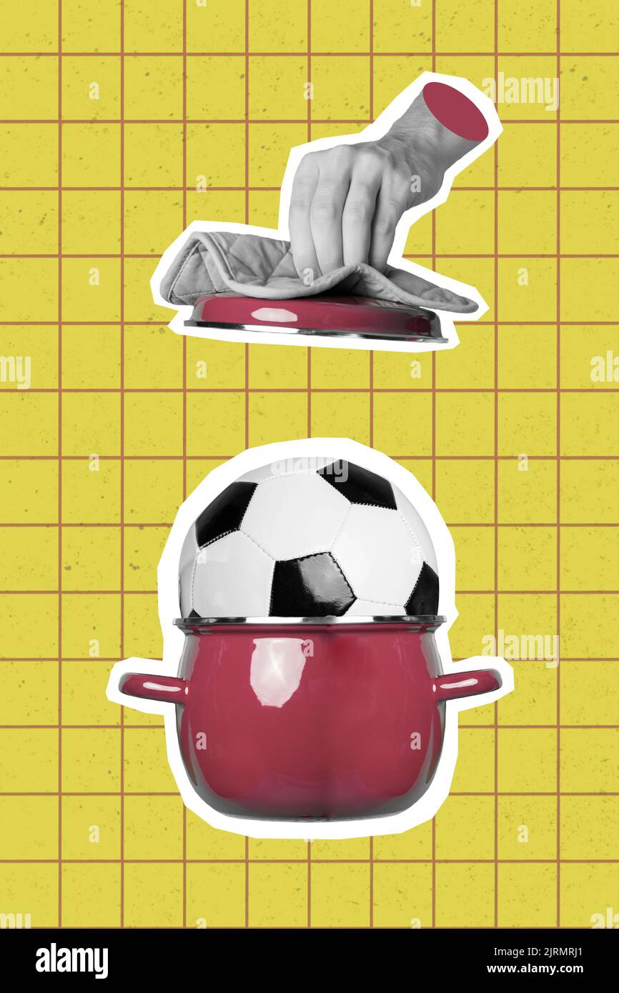 Poster collage of chef person cook pan football ball world team support ...