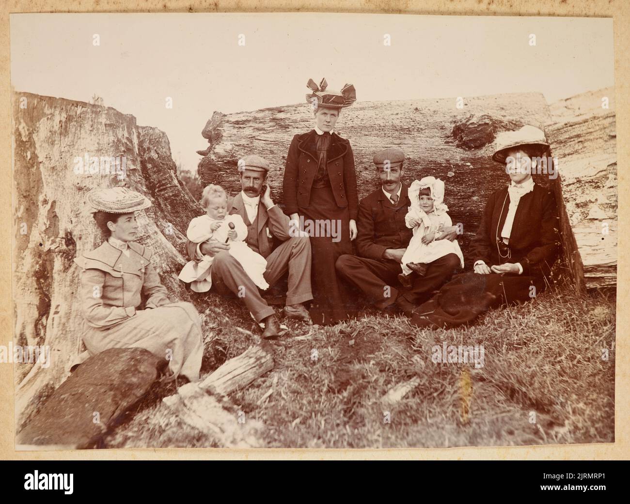 Group portrait. From the album: Snapshot album - Nga Mahanga, circa 1900, Manawat River, maker ...