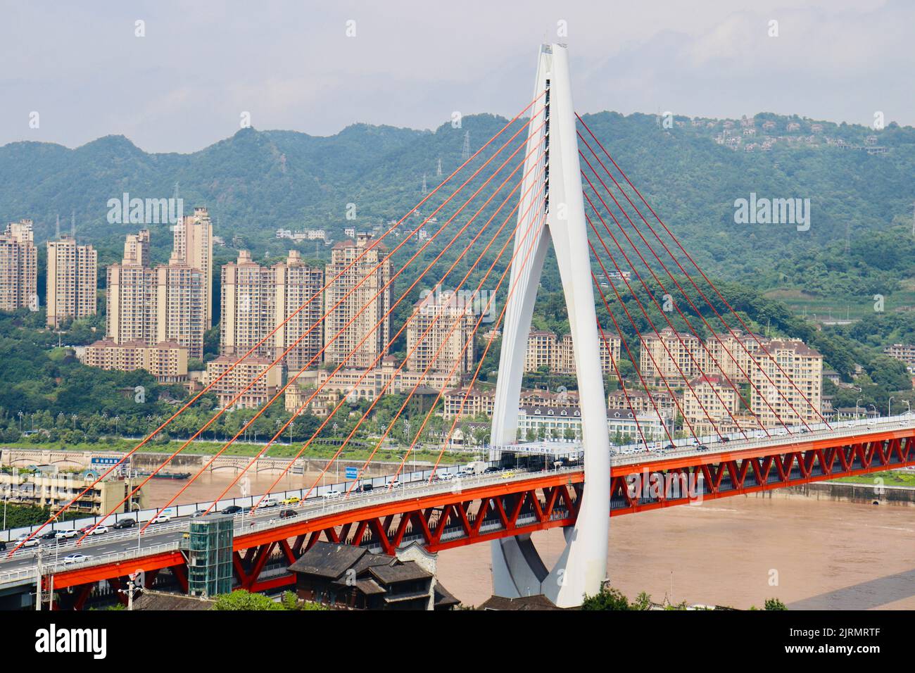 A scenic view of the architecture of Chongqing and the bridge over the ...