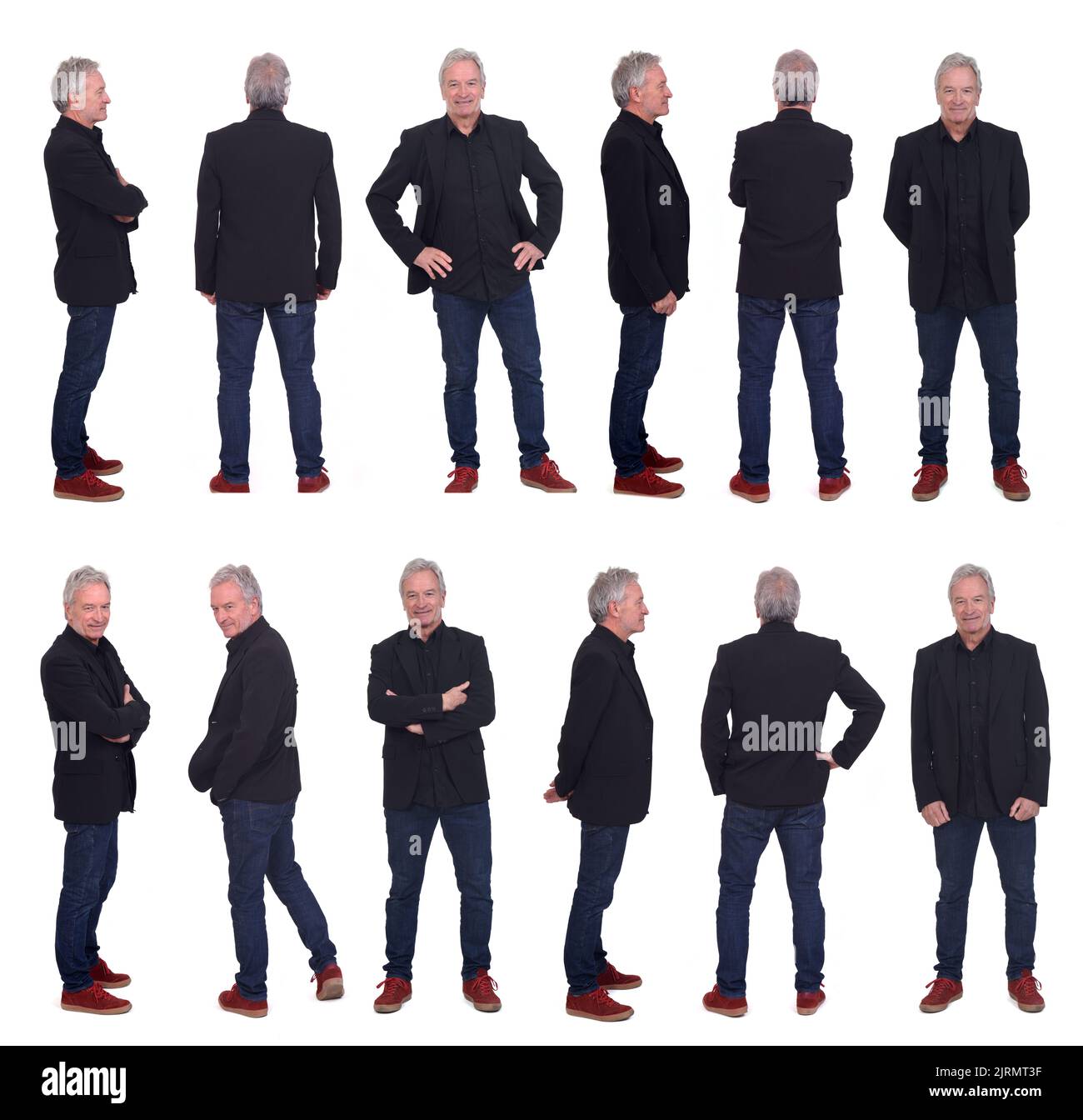 various poses of a group of same men on white background Stock Photo ...
