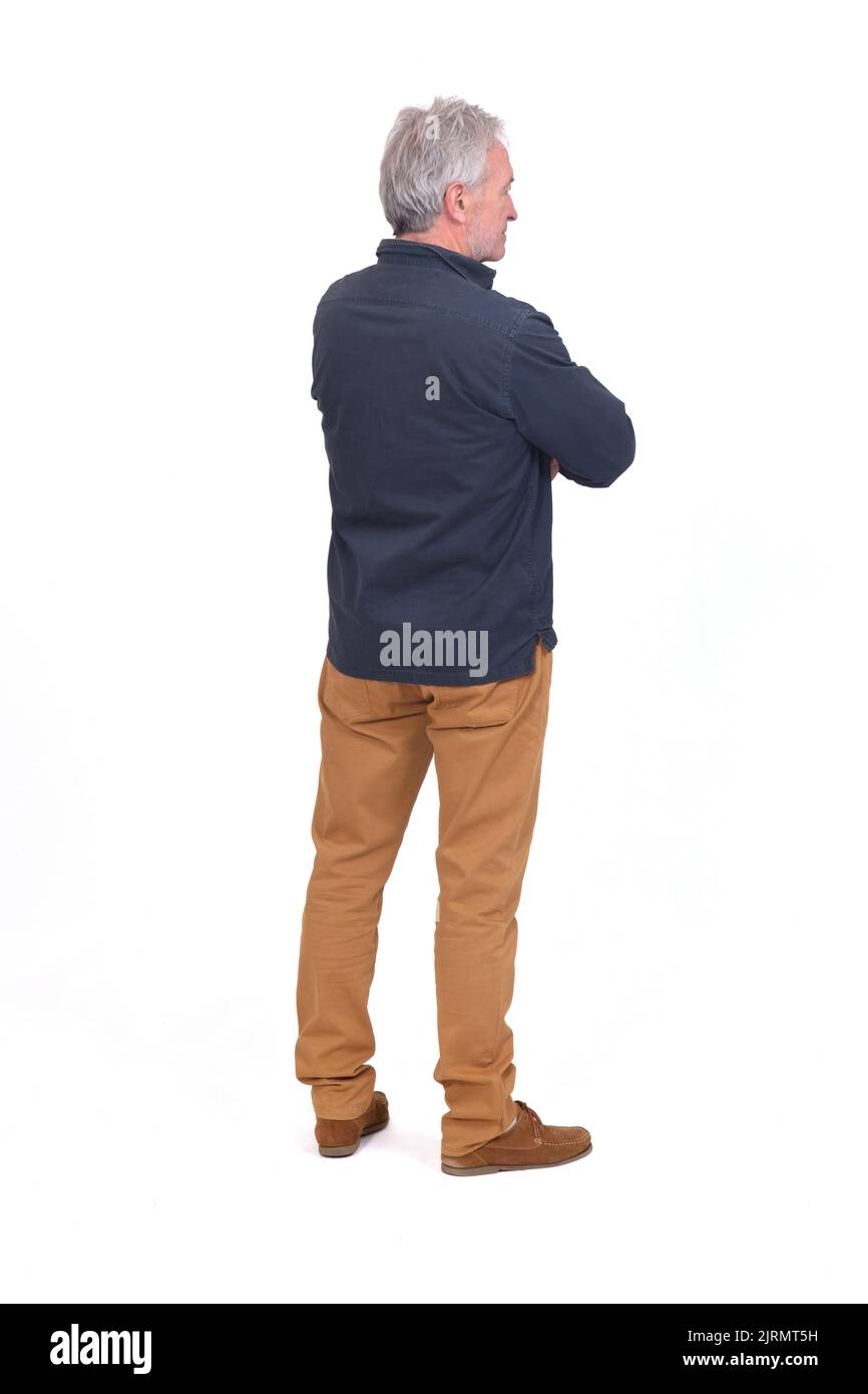 side and back view of a man arms crossed on white. background Stock ...