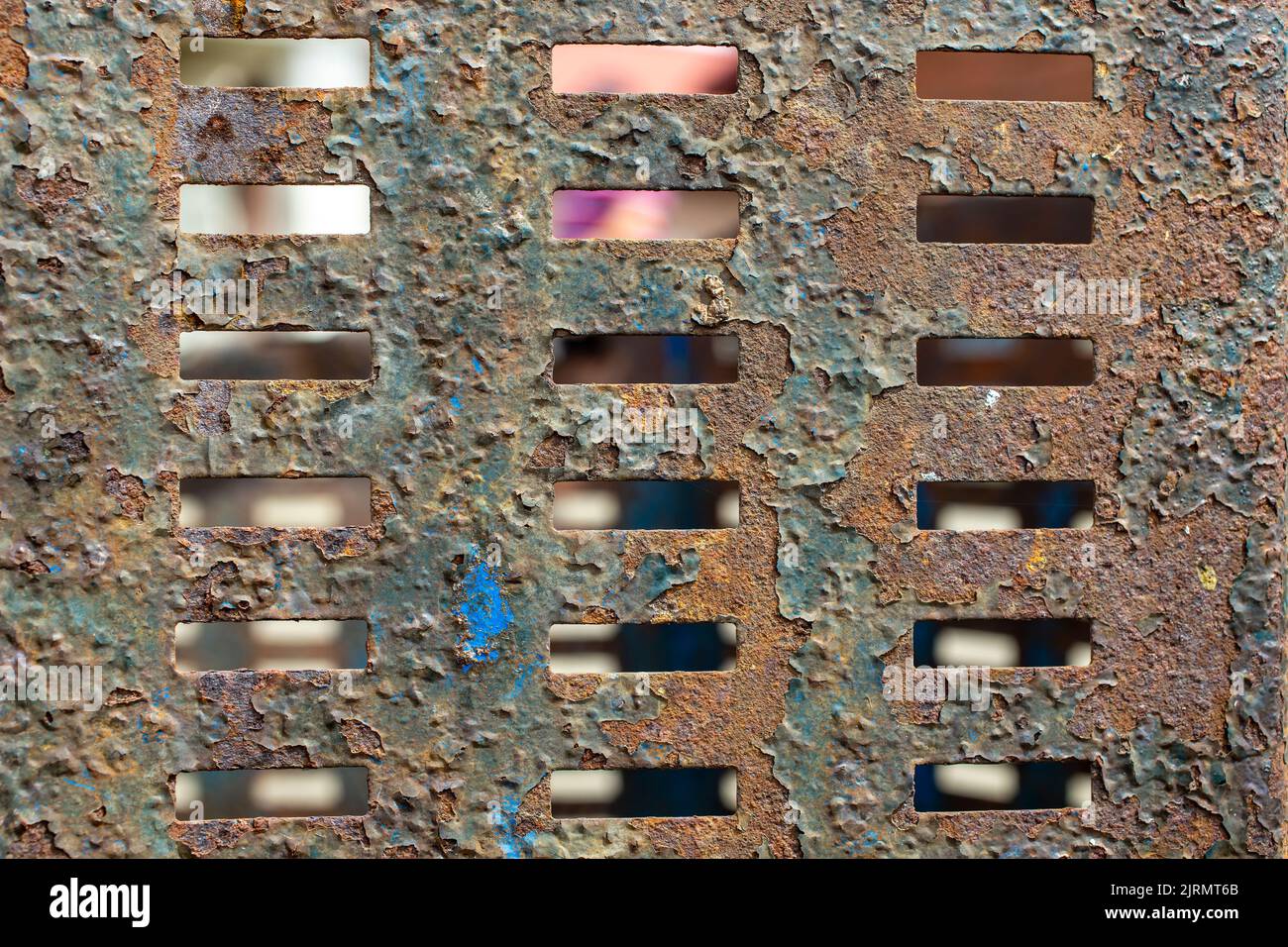 Rusty metal sheet with rectangular holes pattern. Grid for graphic ...