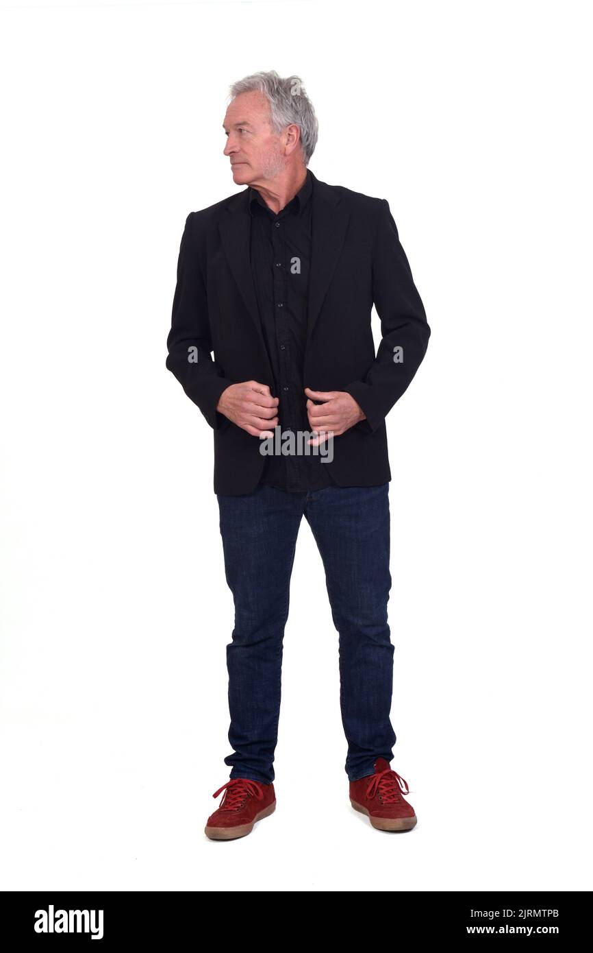 side view of a man looking side on white background Stock Photo - Alamy