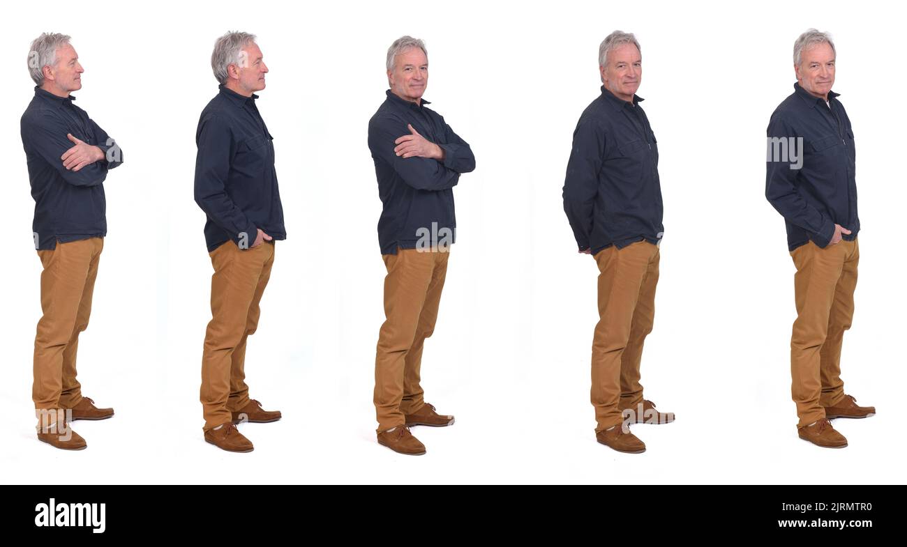 various poses of same men on white background Stock Photo - Alamy