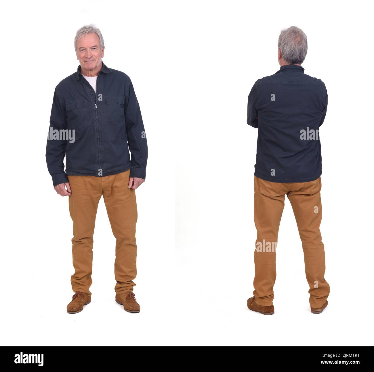 front and back of same men on white background Stock Photo - Alamy