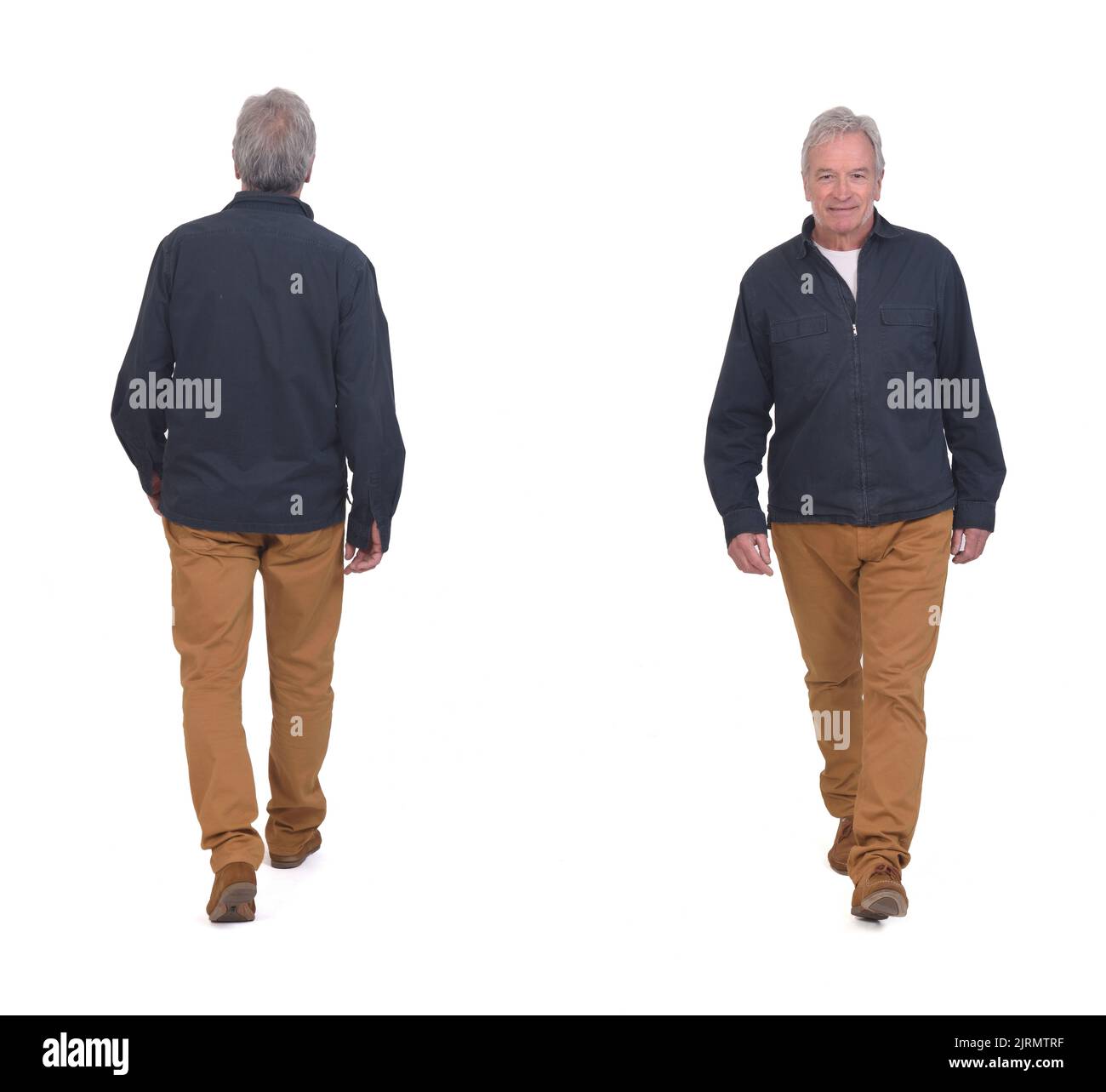 front and back view of same man walking on white background Stock Photo ...