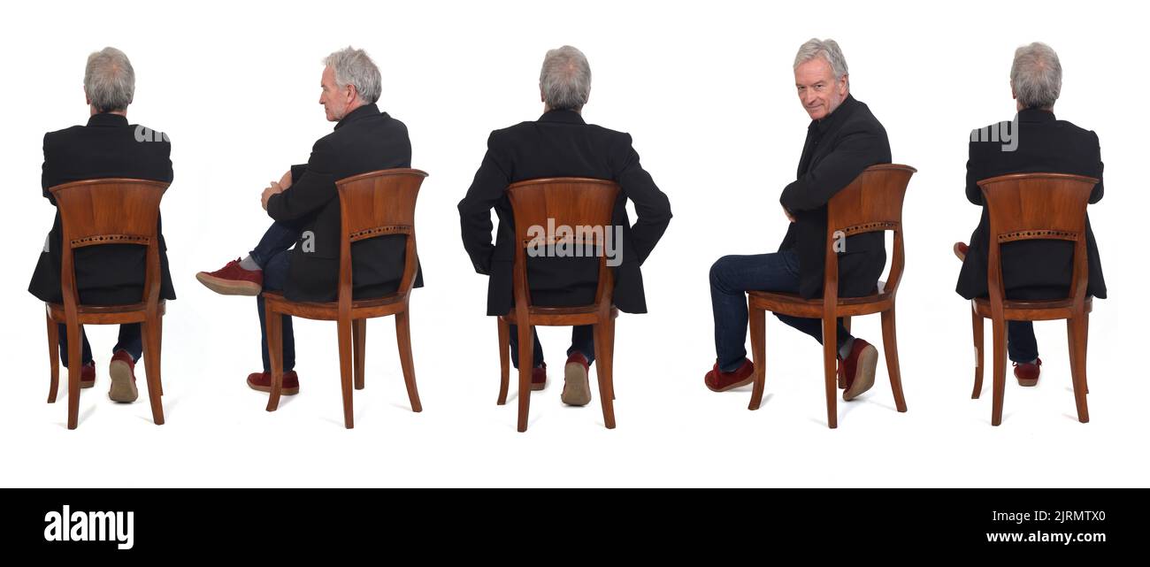 view of the same man who turns and his back on white background Stock ...