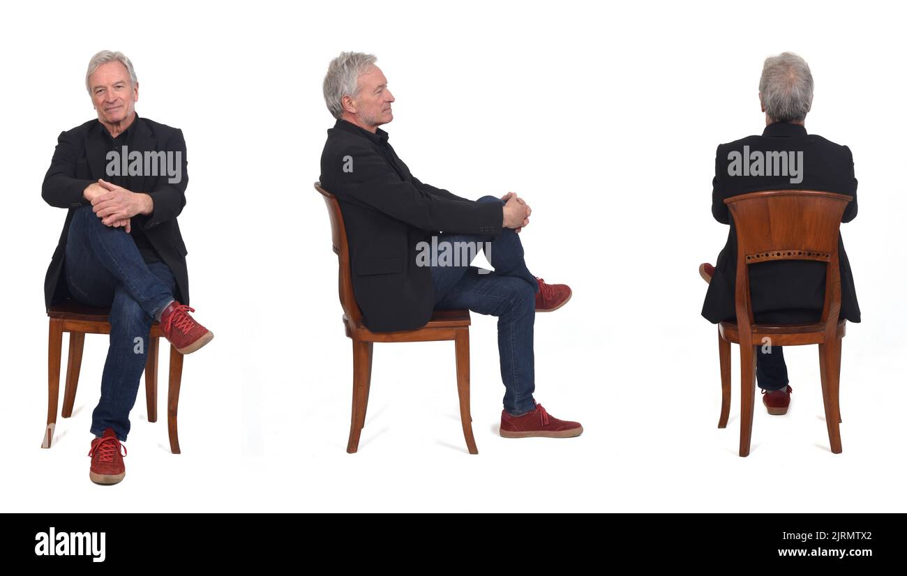 front back and side view of same man on white background Stock Photo ...