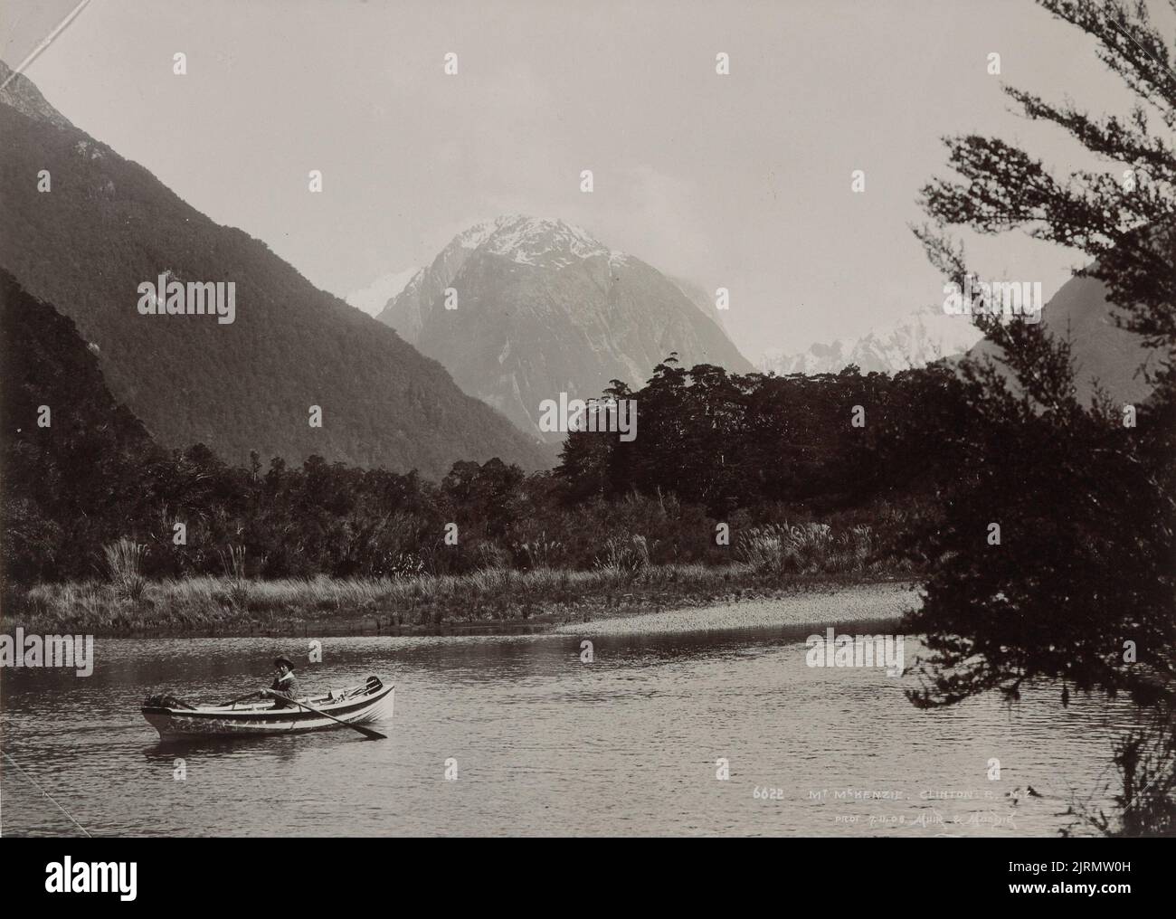 Mount McKenzie, Clinton River, New Zealand, by Muir & Moodie Stock ...