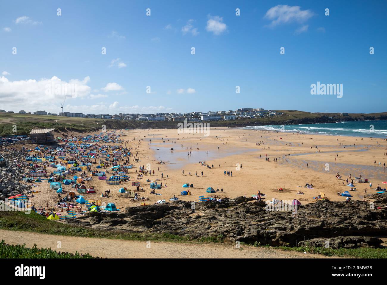 Hundreds of People on Fistral Beach In Newquay, Cornwall,UK Stock Photo ...