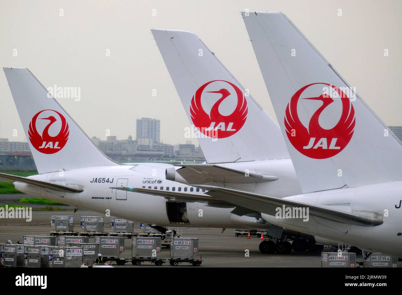 The Japan Airlines (JAL) airplanes seen at the Tokyo International ...