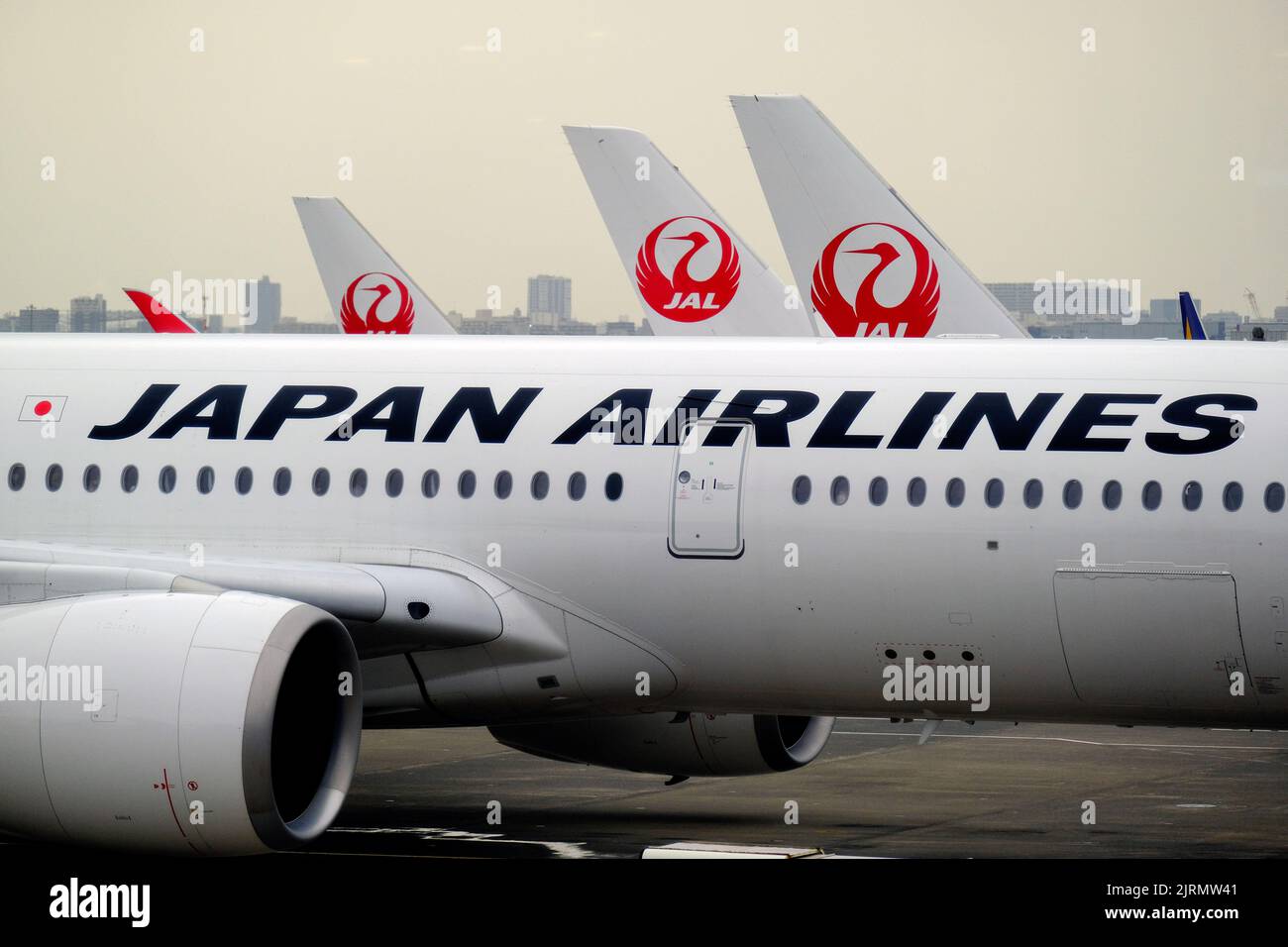 The Japan Airlines (JAL) airplanes seen at the Tokyo International ...
