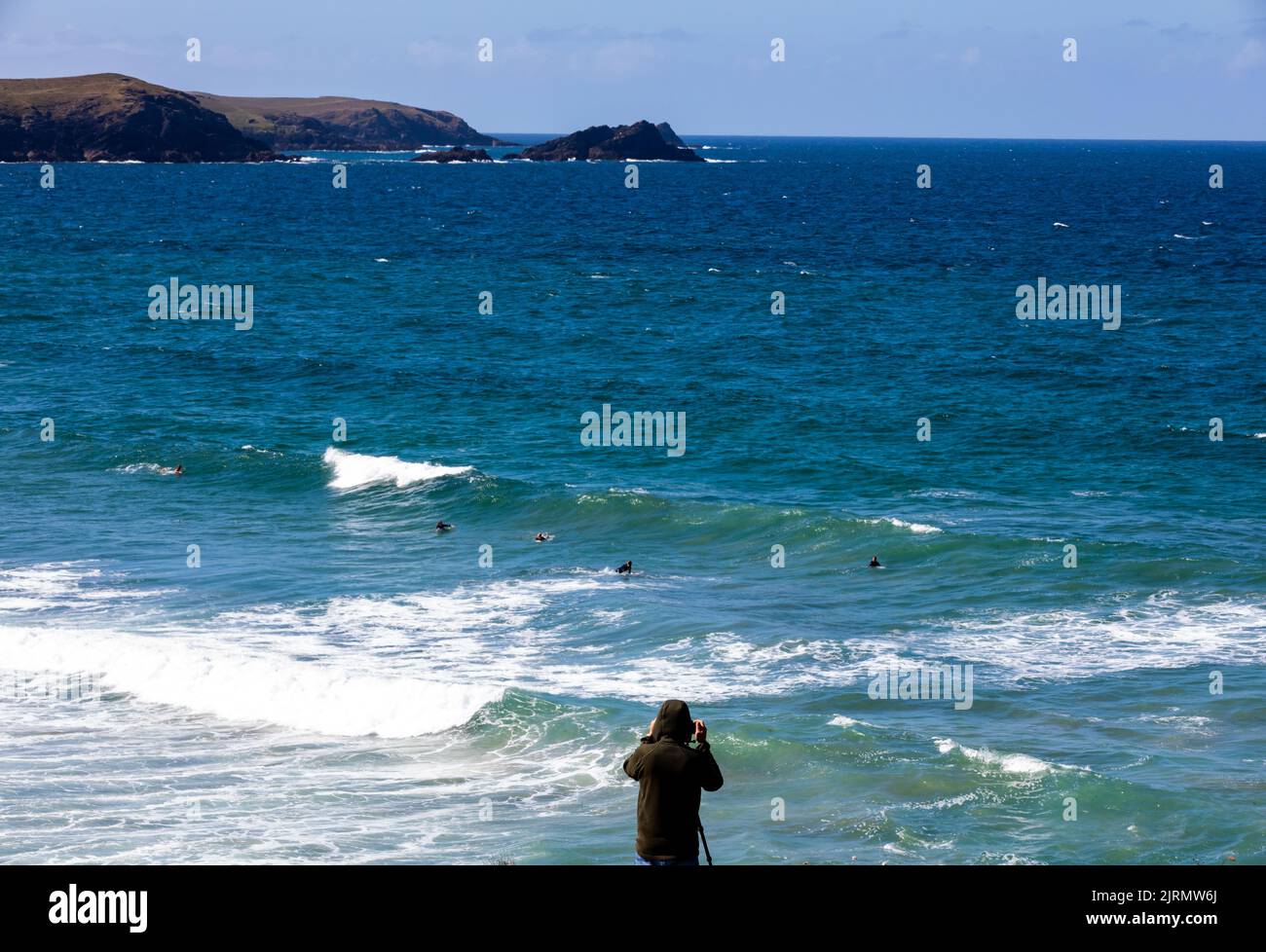 Surfers in the sea by Fistral Beach Newquay, Cornwall,uk Stock Photo ...