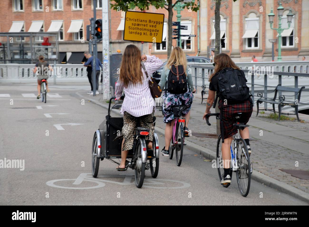 Copenhagen /Denmark/25 August 2022/ Bikers ride safely on bike lane in ...