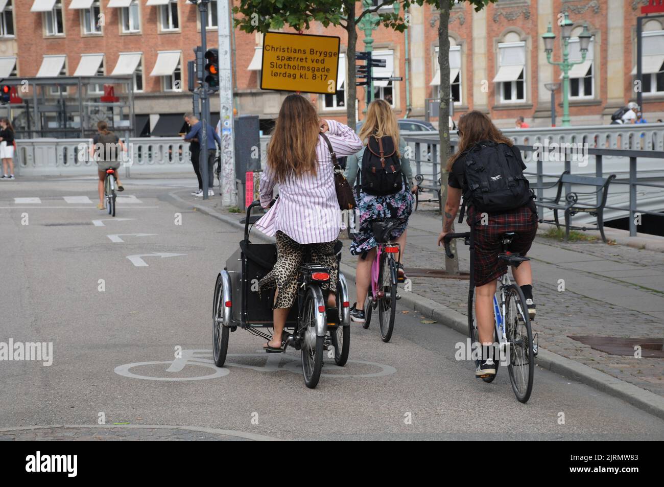 Copenhagen /Denmark/25 August 2022/ Bikers ride safely on bike lane in ...