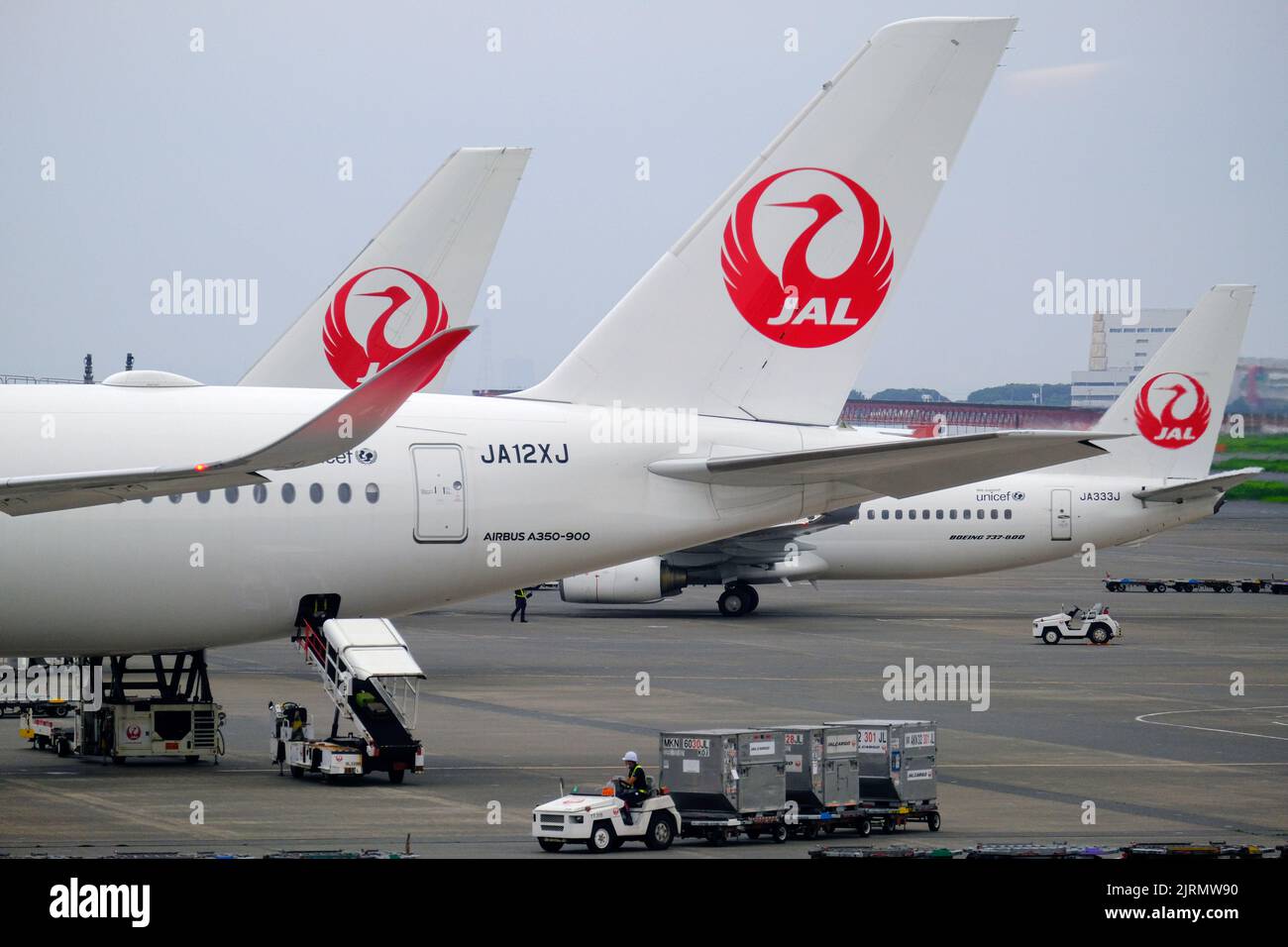 The Japan Airlines (JAL) airplanes seen at the Tokyo International ...