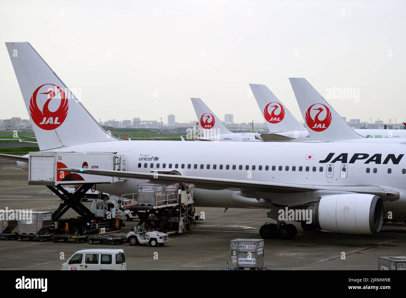 The Japan Airlines (JAL) airplanes seen at the Tokyo International ...