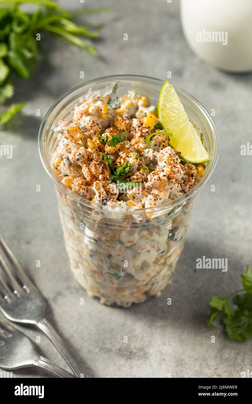 Homemade Corn Elote Esquites in a Cup with Mayo and LIme Stock Photo ...