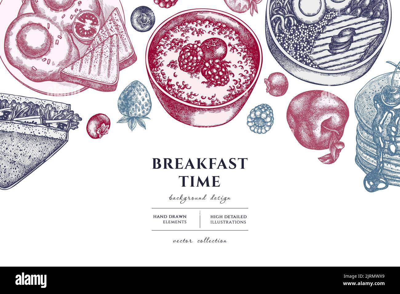 Breakfast hand drawn illustration design. Background with vintage ...