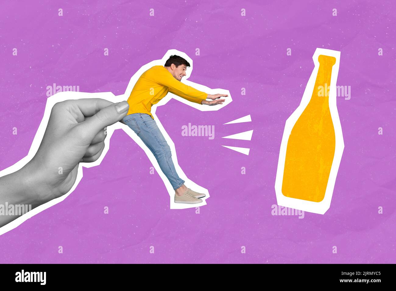 Composite collage image of big arm black white effect hold small guy ...