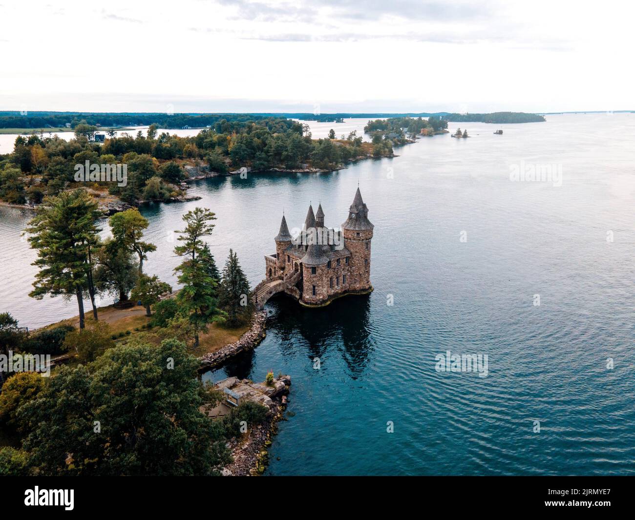 An aerial view of a Castle on a sea with a sky background Stock Photo ...