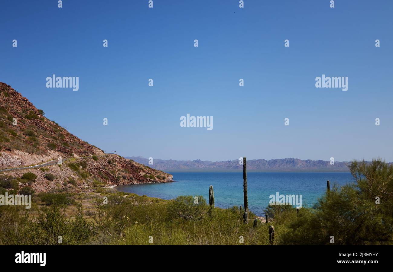 Landscape of Concepcion Bay in middle of Baja peninsula, showing the ...