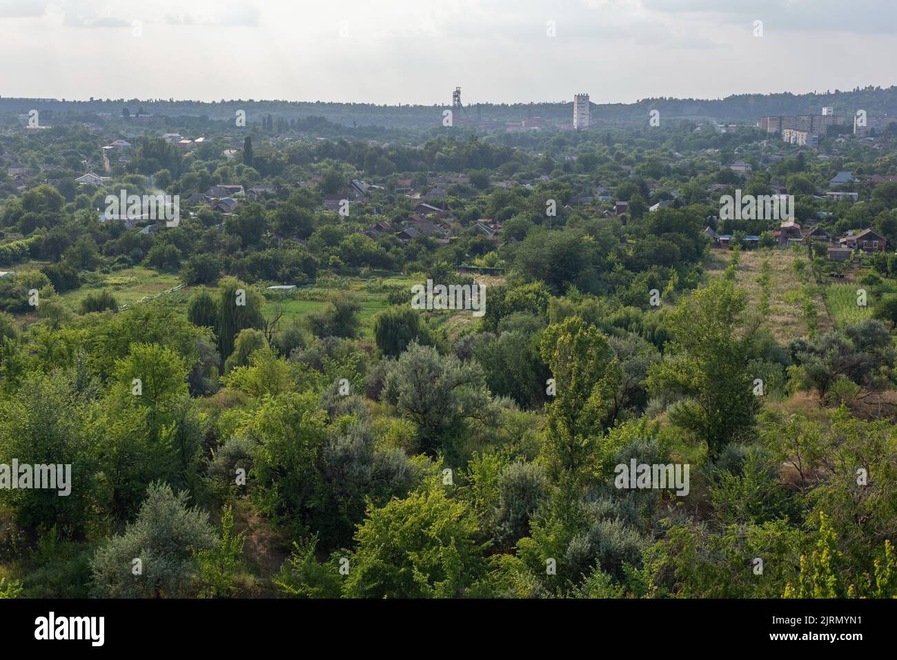 ukrainian landscape of industrial mining green town view from the ...