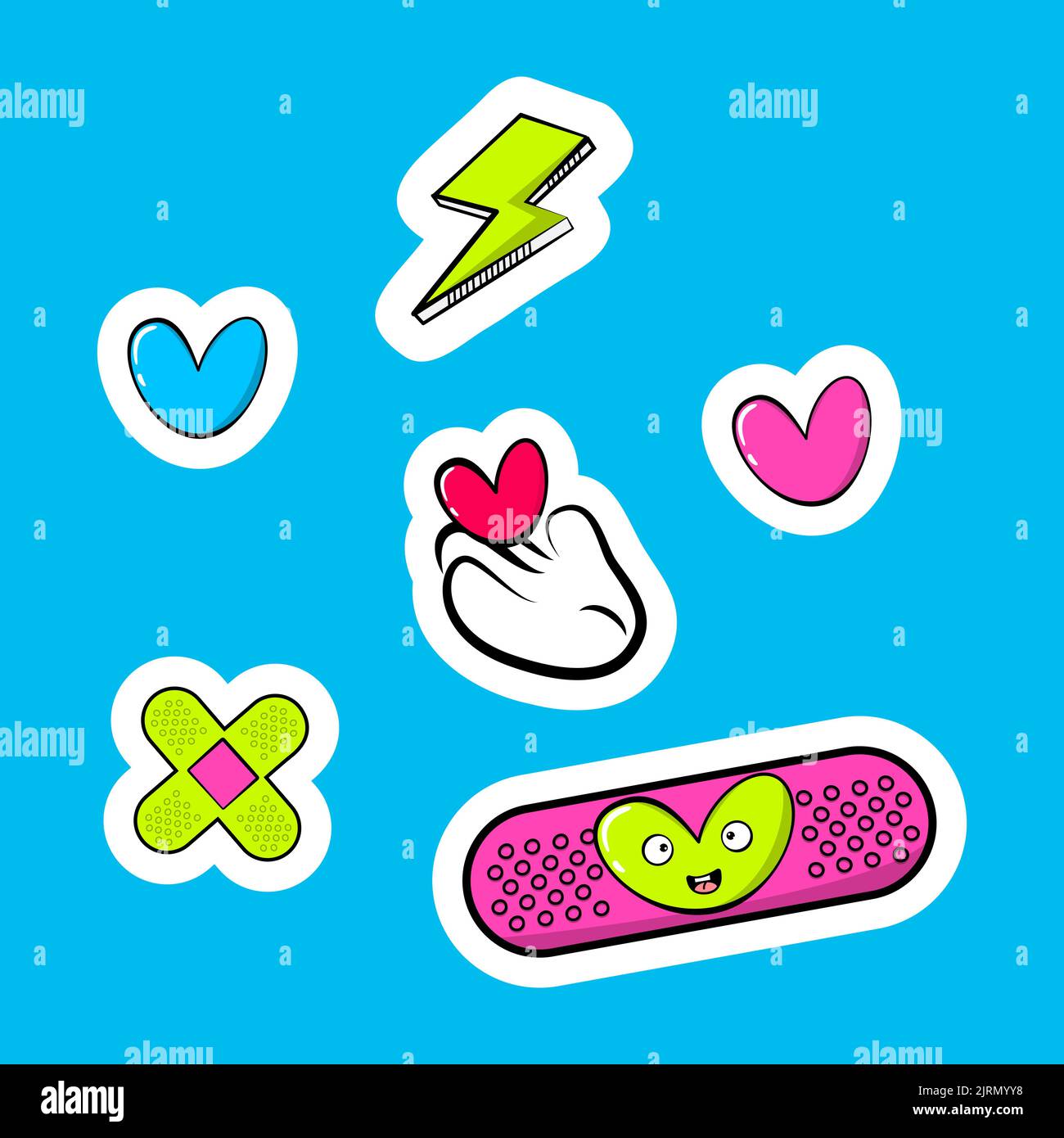 Cartoon Kawaii icons stickers set. Vector illustration Stock Vector ...