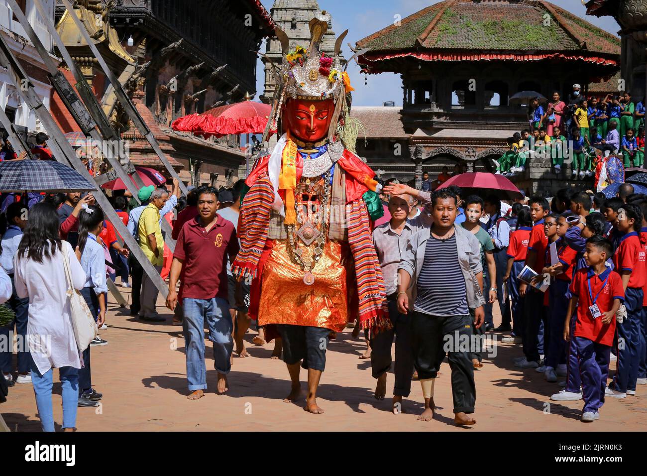 On August.25,2022 in Bhaktapur, Nepal. A person inside gigantic antique ...