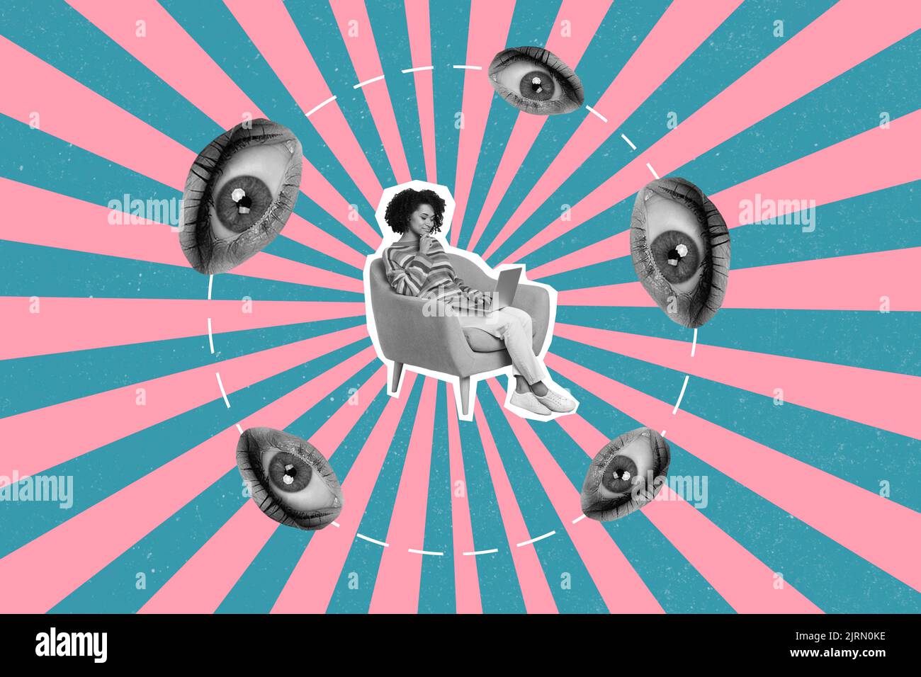 Collage 3d image of pinup pop retro sketch of eye peek happy smiling ...