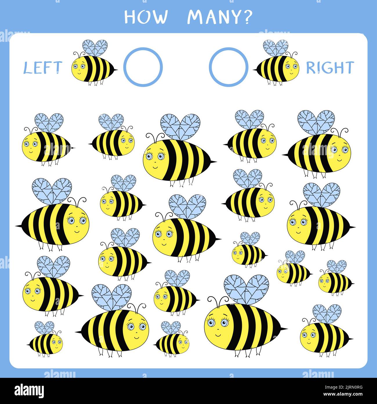 Count how many bees fly to the left and to the right and write the ...