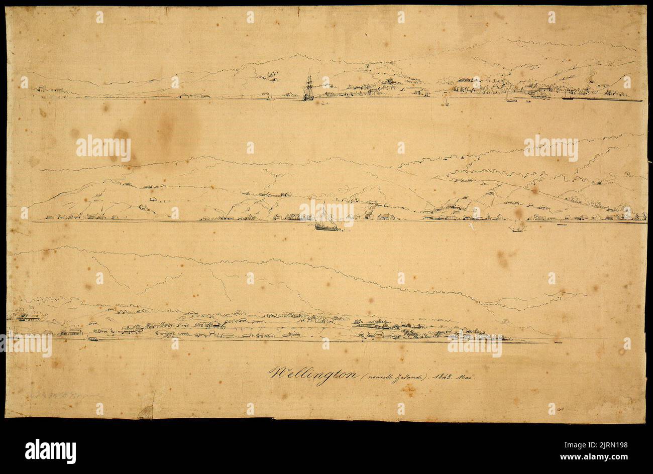 Wellington (Nouvelle Zelande), 1843, by William Norgrove Stock Photo ...