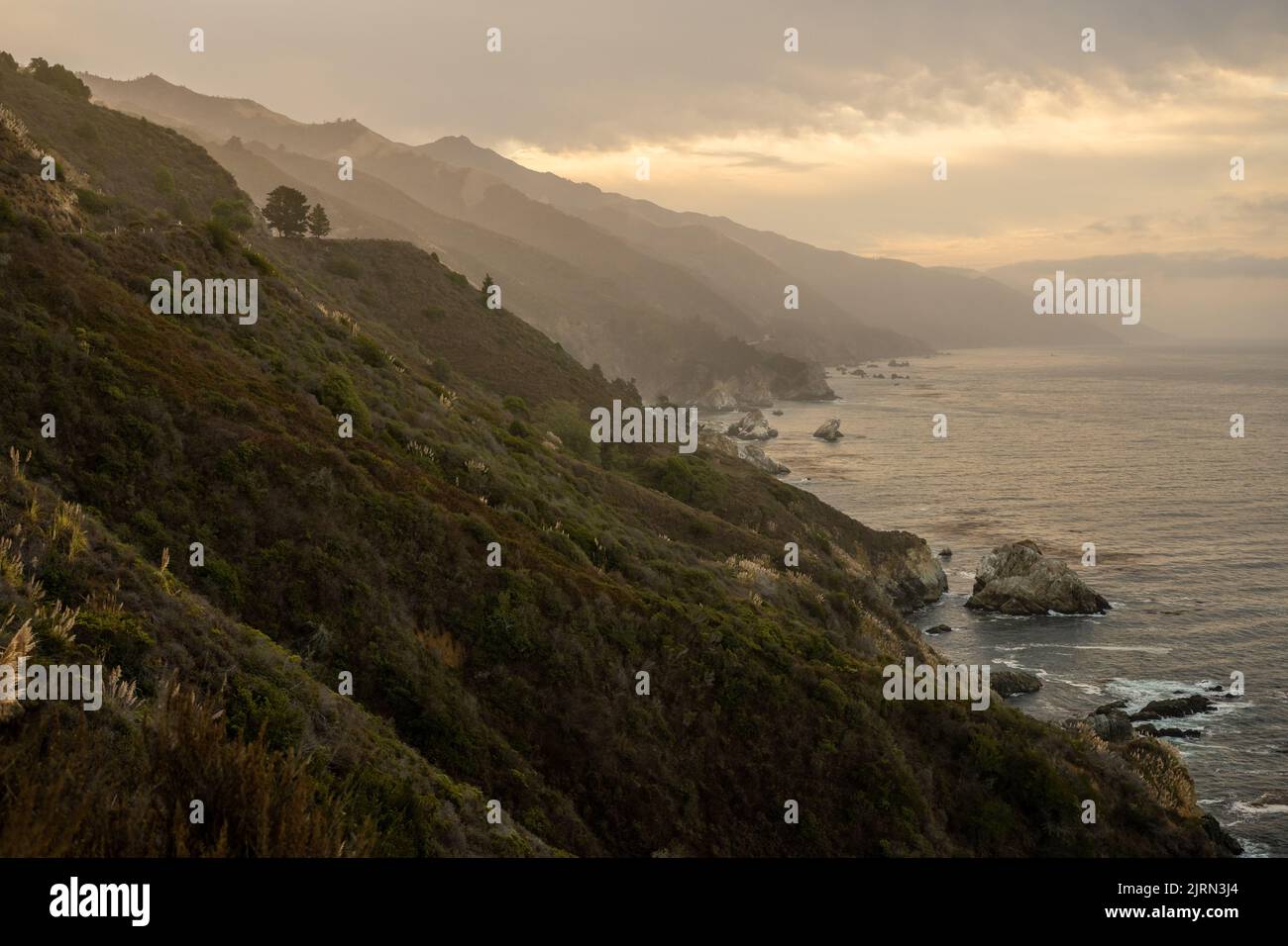 Hazy Cliffs Drop Into The Pacific Ocean Along The California Coast in ...