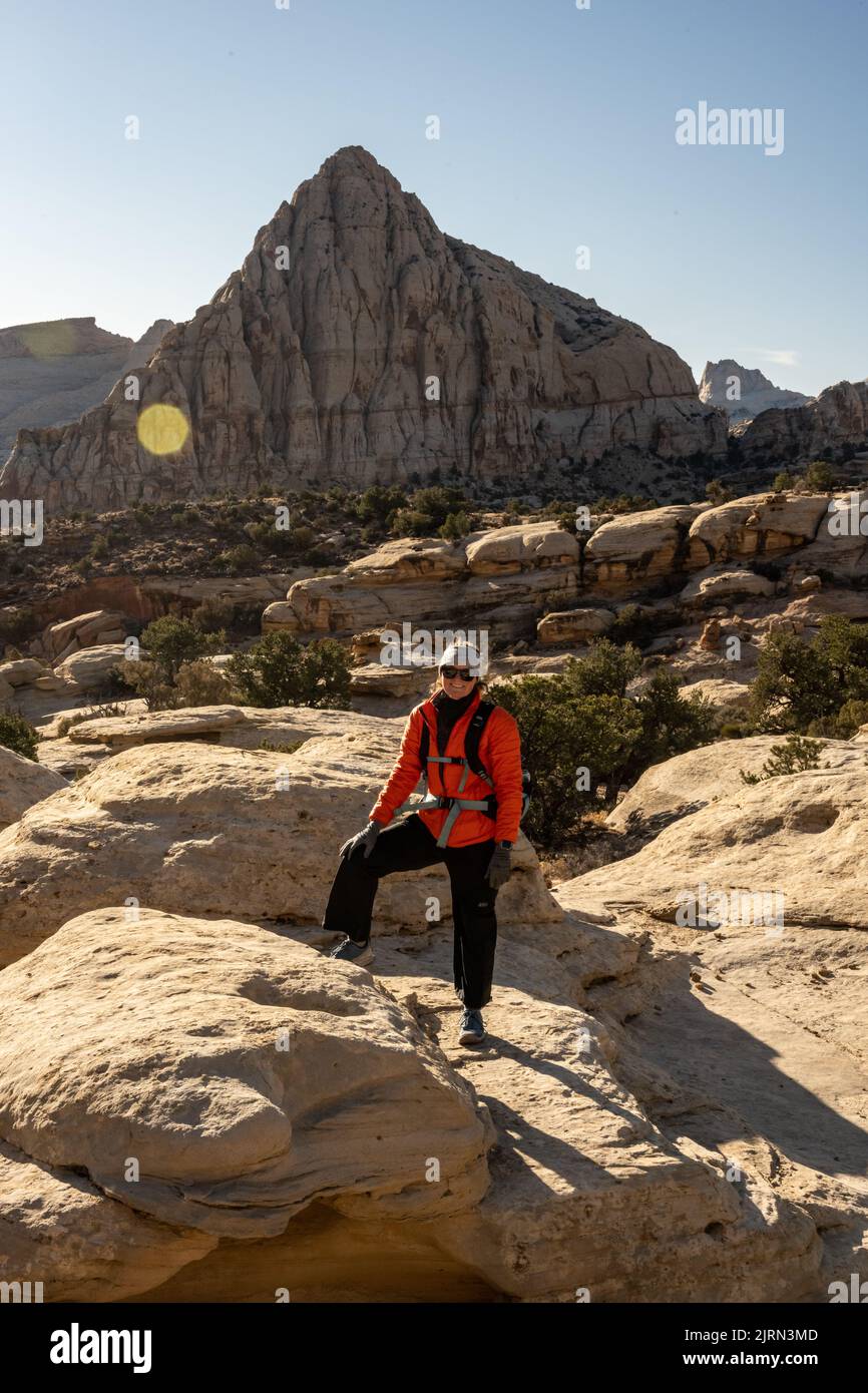 Hiker Poses In Capitol Reef National Park backcountry Stock Photo - Alamy