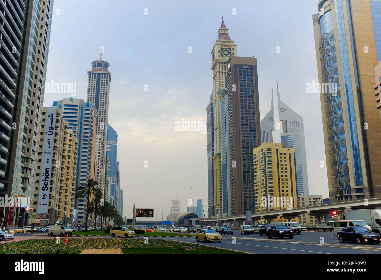 Buildings and cars along Sheikh Zayed Road, the longest highway in ...