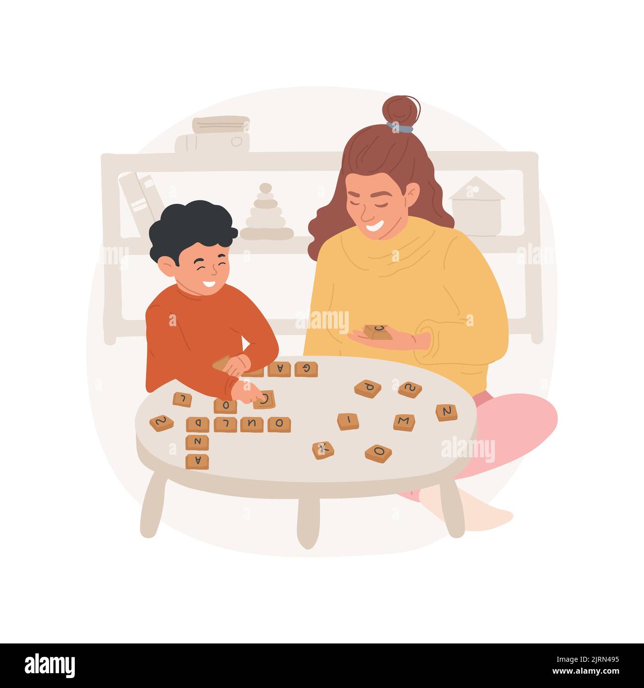Word games isolated cartoon vector illustration. Parent and kid making ...