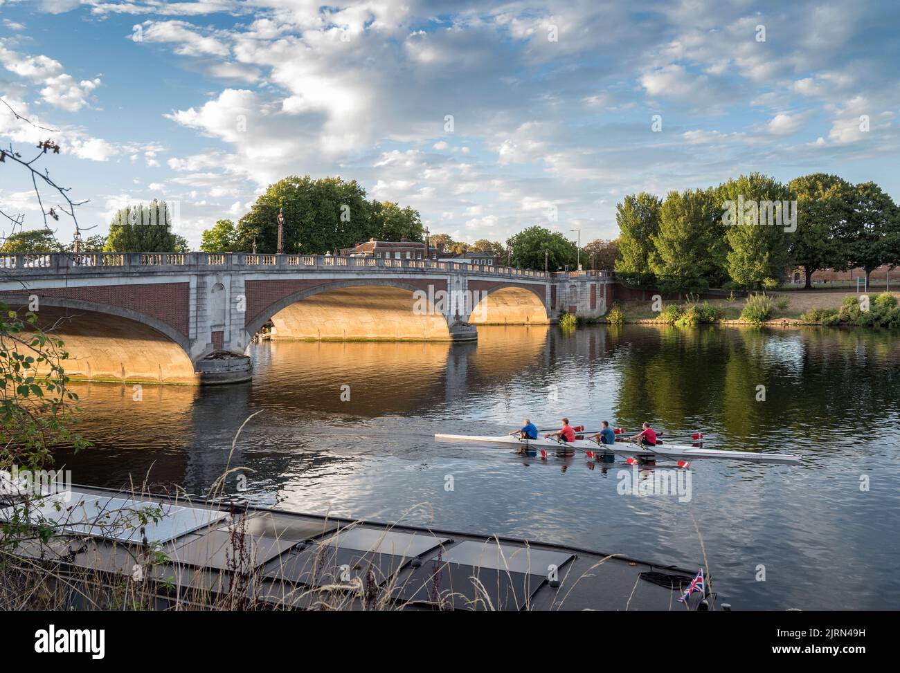 River Thames under Hampton Court bridge on a late summers evening Stock ...