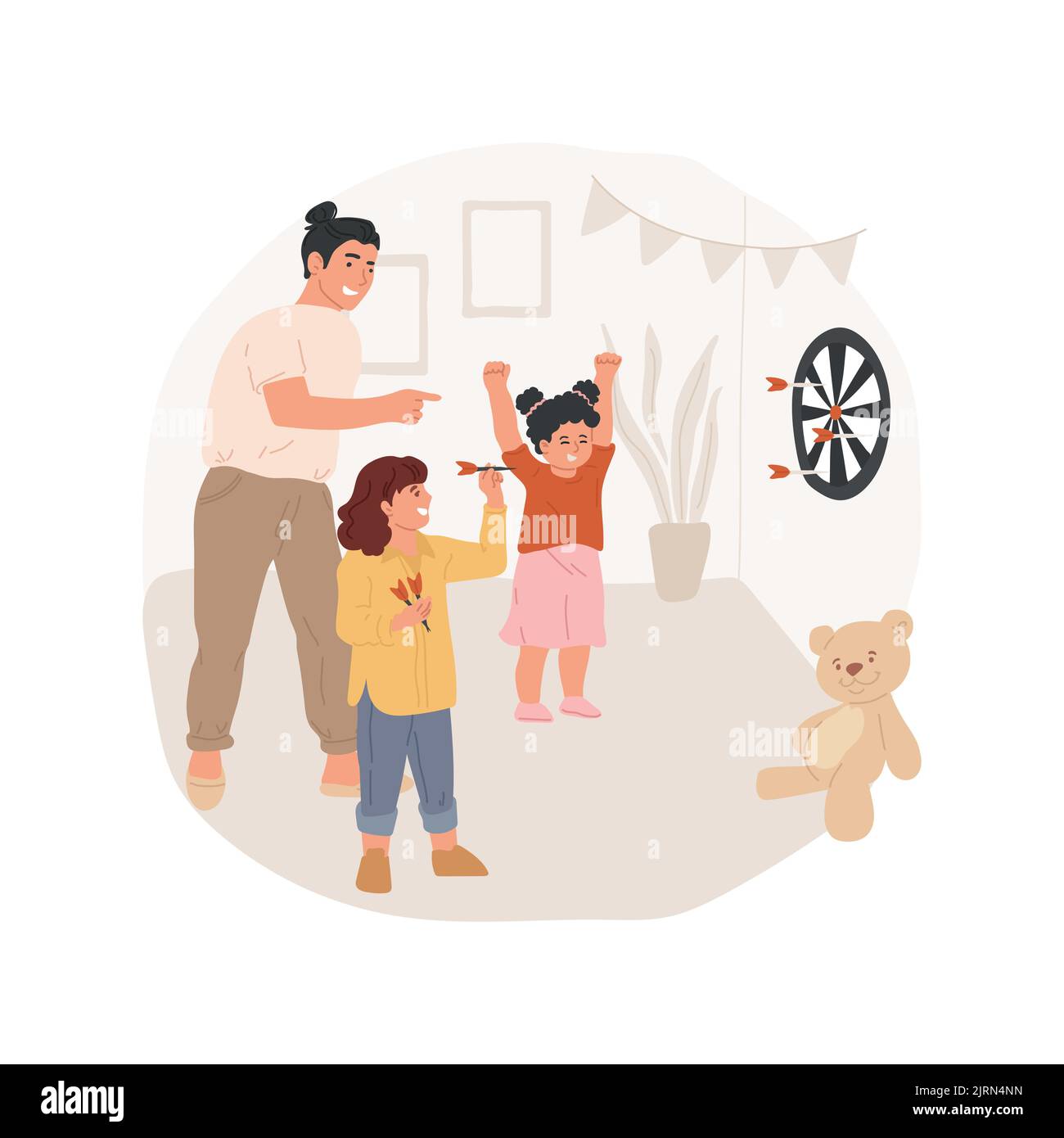 Family darts tournament isolated cartoon vector illustration. Family ...