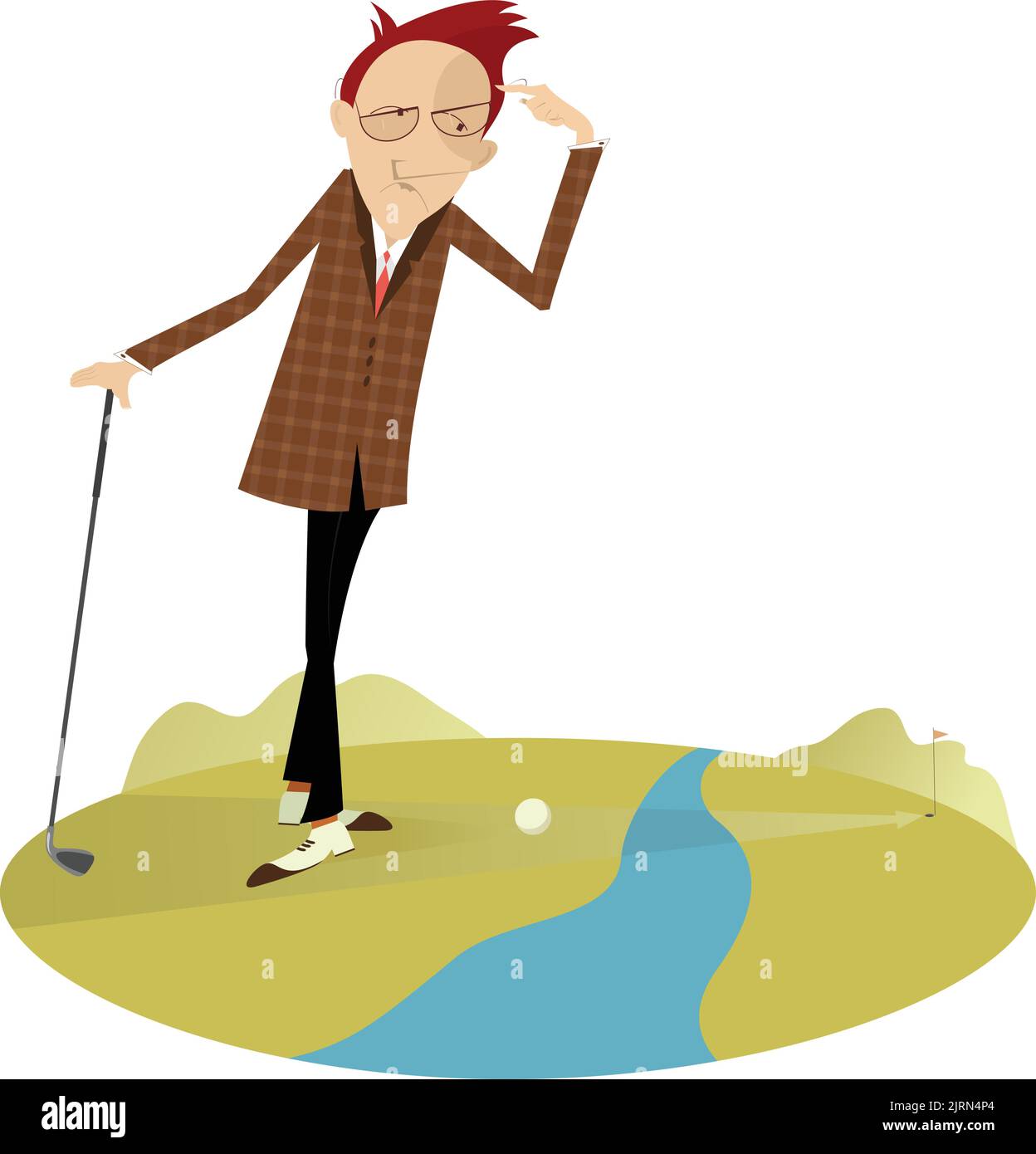 Golfer is thinking how to overcome a water hazard Stock Vector Image ...
